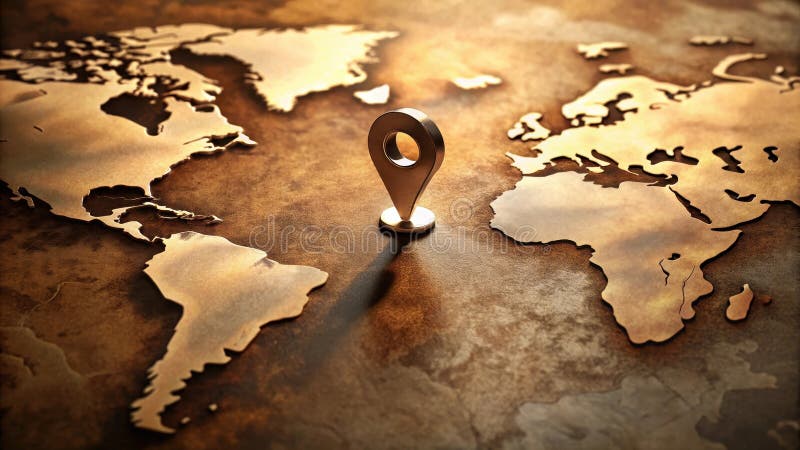 A Metallic Marker Pinpoints a Location on an Aged World Map ...