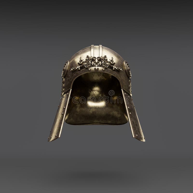Metallic Medieval Knight Helmet. Front View Crash Helmet Stock ...