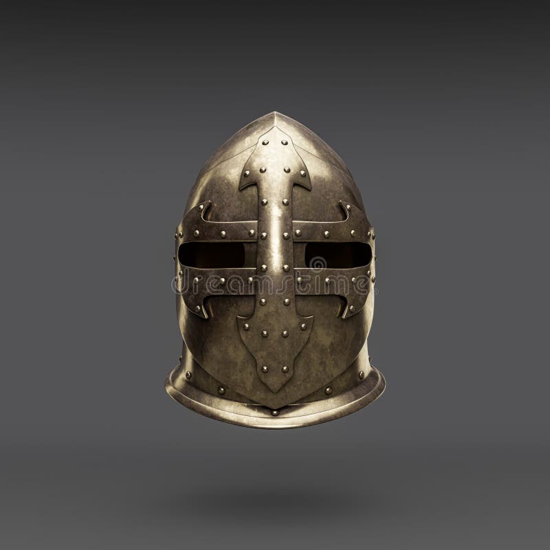Metallic Medieval Knight Helmet. Front View Crash Helmet Stock ...