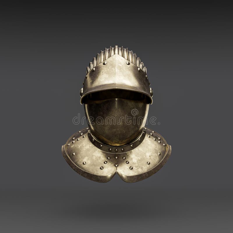 Metallic Medieval Knight Helmet. Front View Crash Helmet Stock ...