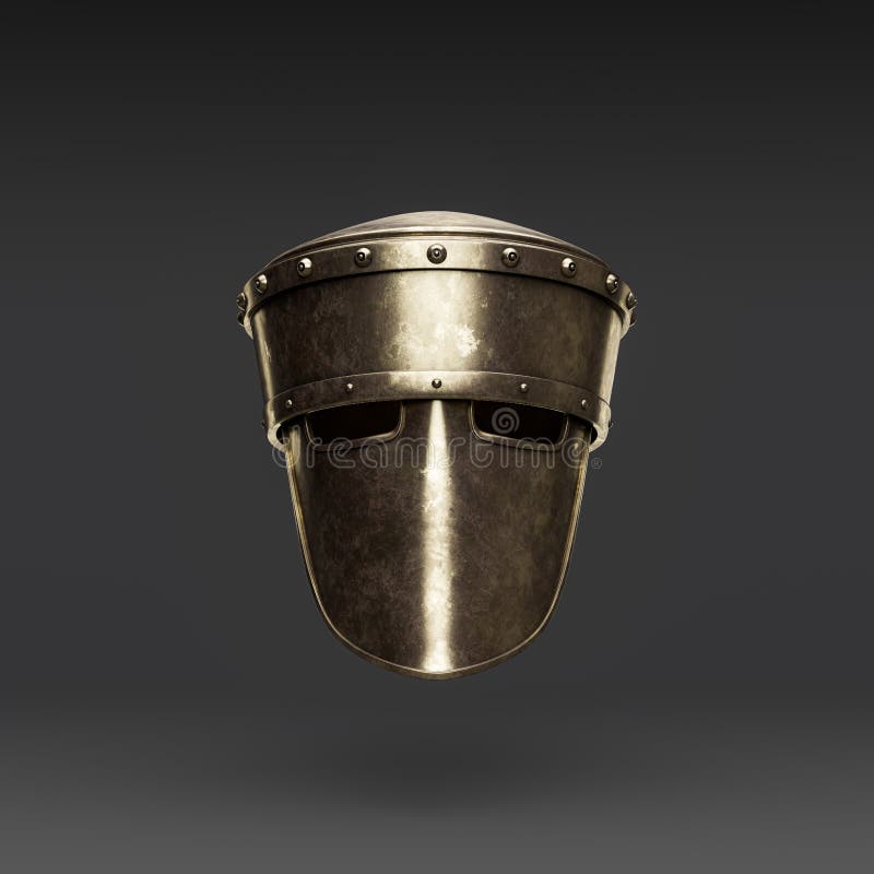 Metallic Medieval Knight Helmet. Front View Crash Helmet Stock ...