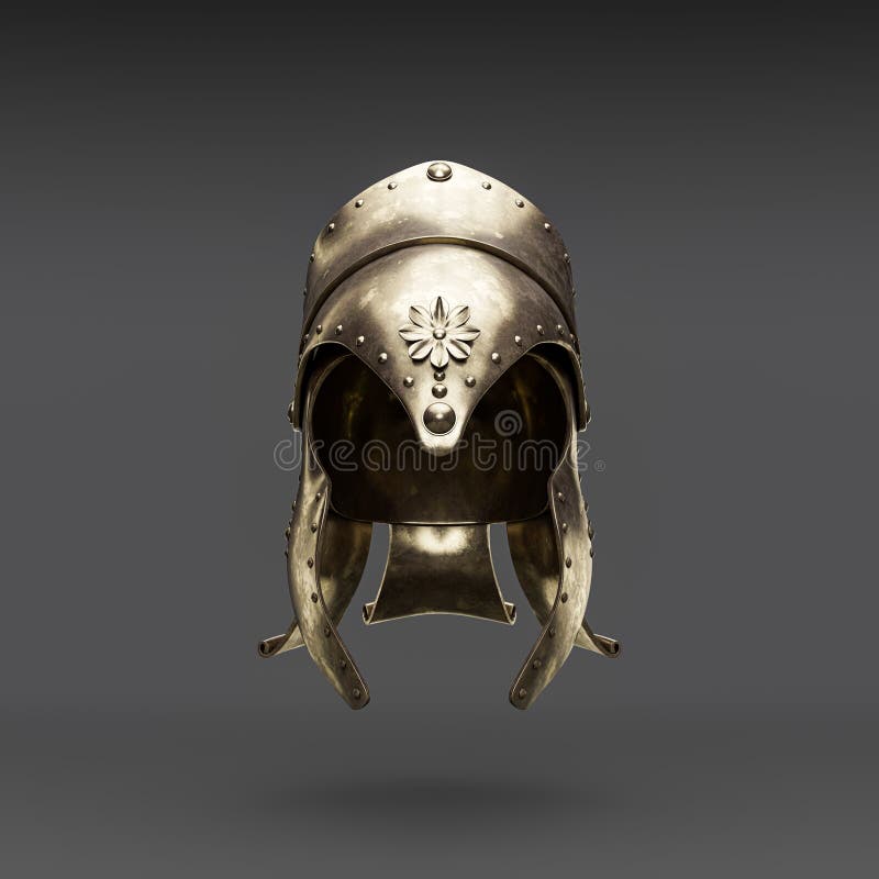 Metallic Medieval Knight Helmet. Front View Crash Helmet Stock ...