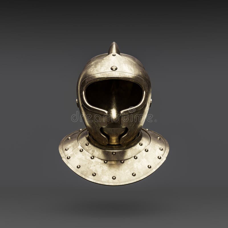 Metallic Medieval Knight Helmet. Front View Crash Helmet Stock ...