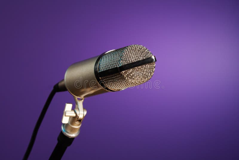 Microphone On Purple Background Stock Photo - Image of microphone ...