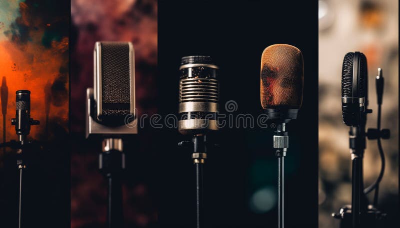 Metallic Microphone Shines on Stage, Spotlight on Performer Close Up ...