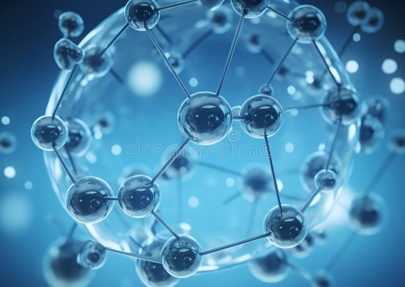 Metallic Molecular Model on Blue Background AI Generated Stock ...