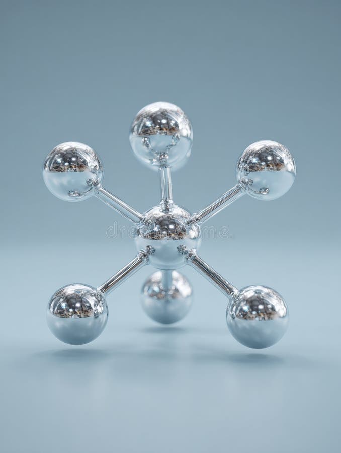 Metallic Molecular Model on Blue Background Representing Chemical ...