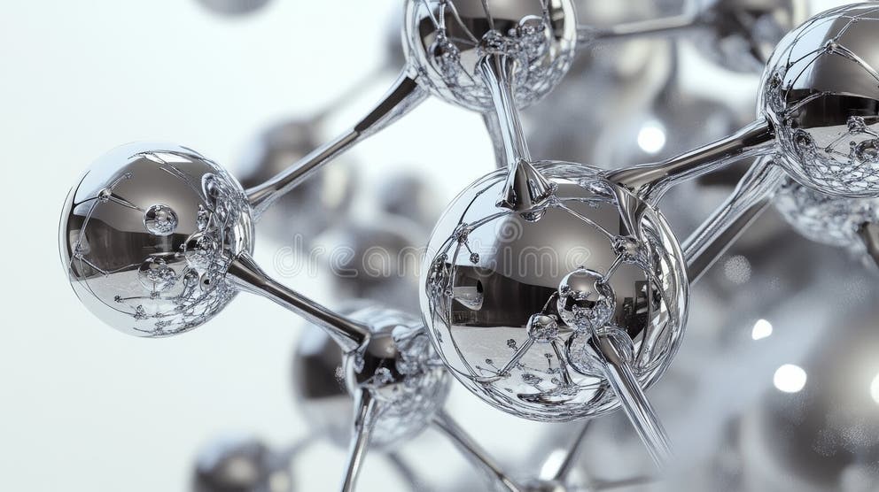 Metallic Molecular Structure Close-up with Reflections Stock Photo ...