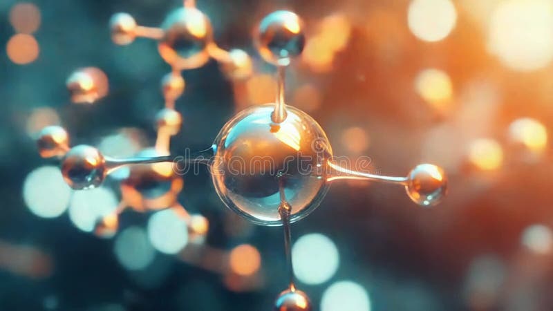 Metallic Molecule Structure Reflecting Light on Blurred Background ...