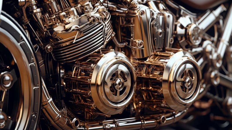 Metallic Motorcycle Engine. Generative AI Stock Illustration ...