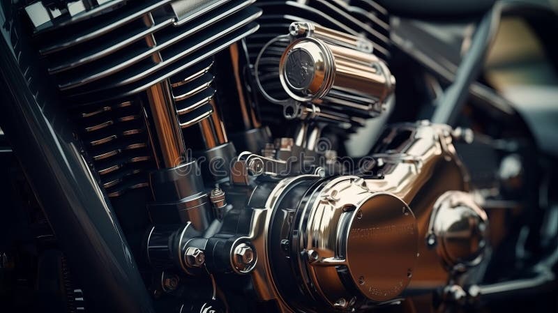 Metallic Motorcycle Engine. Generative AI Stock Illustration ...