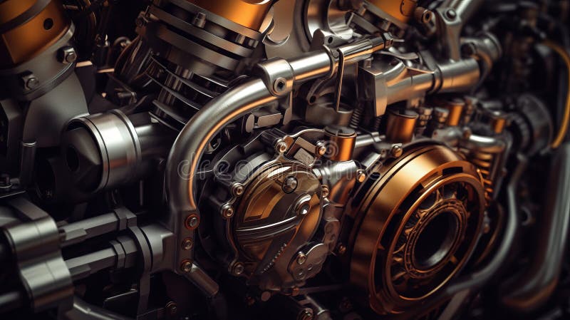 Metallic Motorcycle Engine. Generative AI Stock Illustration ...