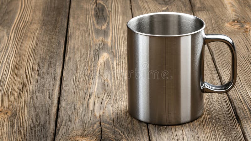 Metallic Mug on Rustic Wooden Surface Highlighting Modern Design and ...