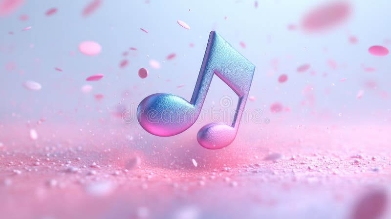 Metallic Music Note Amidst Particles on Pink and Blue Pastel Background ...