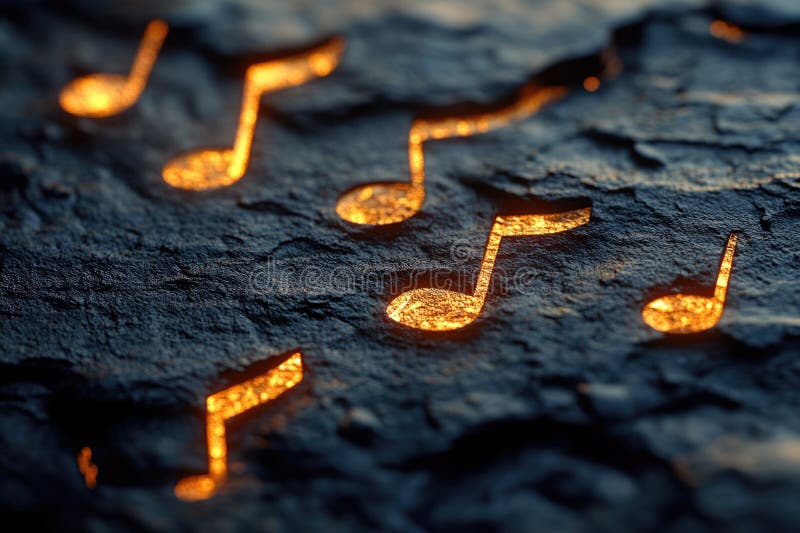 Metallic Music Notes Illuminated by Warm Light on a Dark, Textured ...