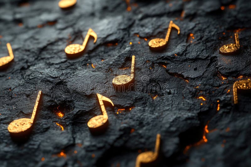 Metallic Music Notes Illuminated by Warm Light on a Dark, Textured ...