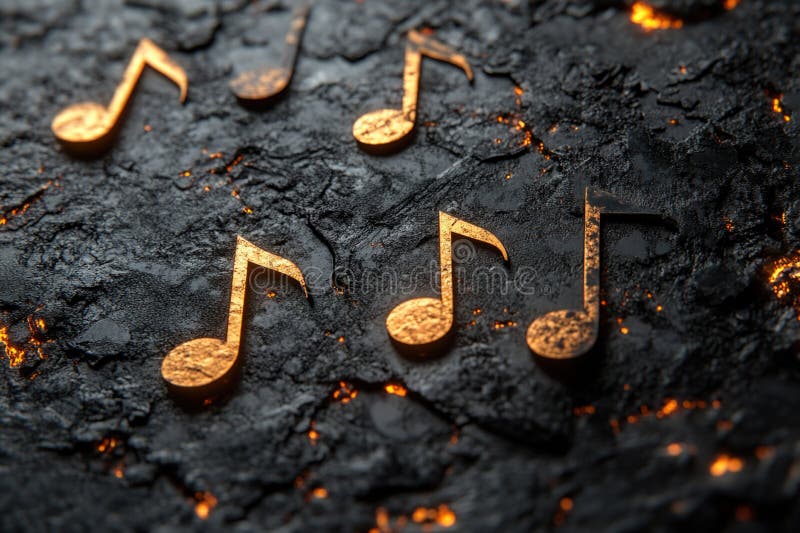 Metallic Music Notes Illuminated by Warm Light on a Dark, Textured ...