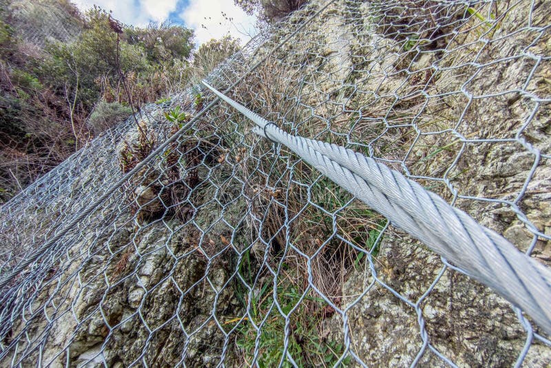 Metallic Net Holding for Hanging Rocks Falling Protection Stock Photo ...