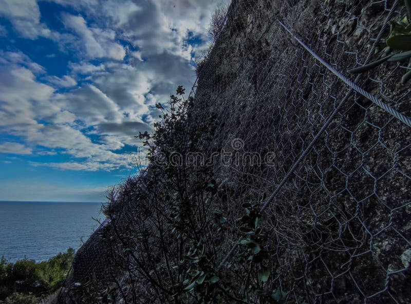 Metallic Net Holding for Hanging Rocks Falling Protection Stock Photo ...