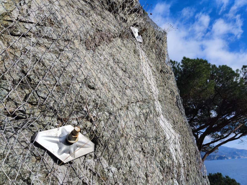 Metallic Net Holding for Hanging Rocks Falling Protection Stock Photo ...
