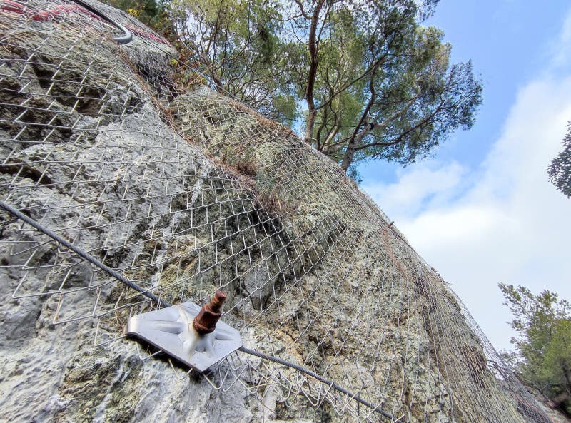 Metallic Net Holding for Hanging Rocks Falling Protection Stock Image ...