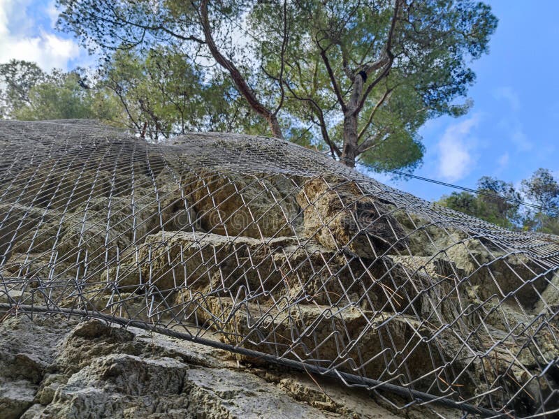 Metallic Net Holding for Hanging Rocks Falling Protection Stock Photo ...