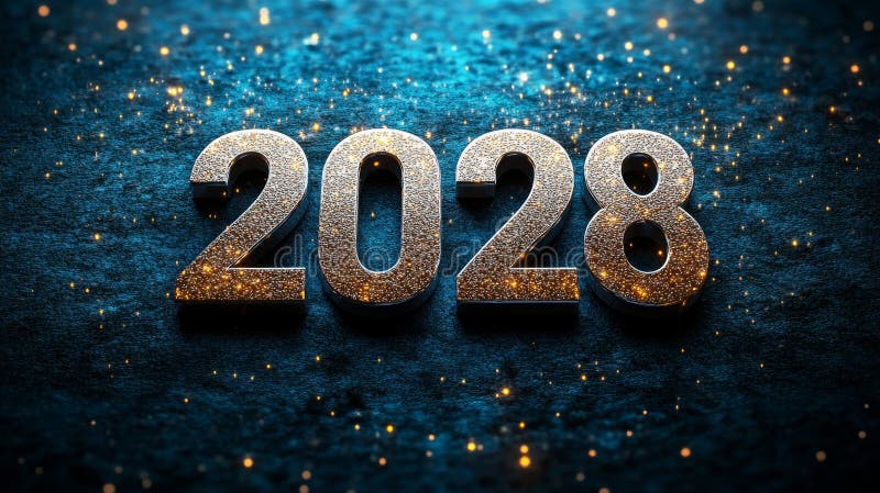 Metallic 2028 New Year Celebration Banner Background with Sparkling ...