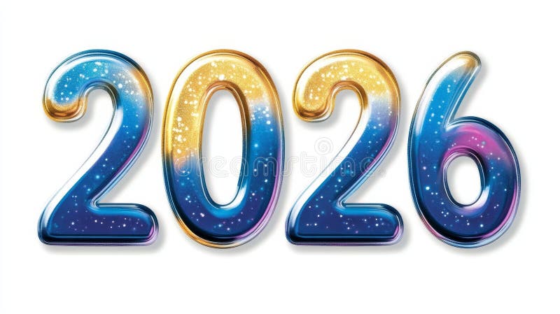 Metallic Number 2026 with Colorful Gradient, Glitter Texture, and Star ...
