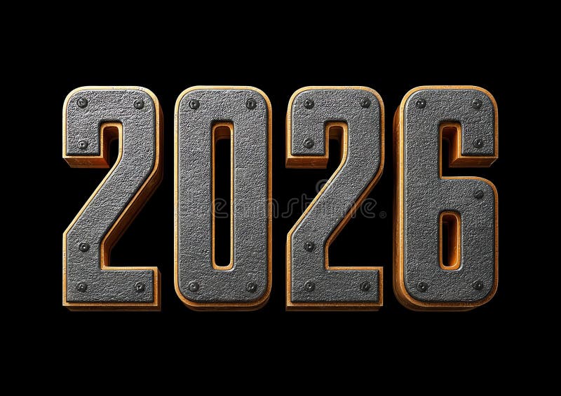 Metallic 2026 Number Design with Bold Texture and Industrial Style ...