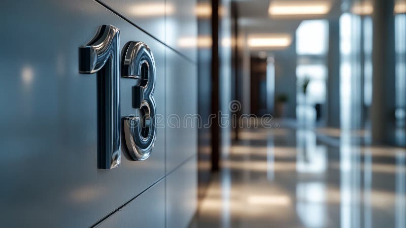 Metallic Number 13 on a Modern Office Wall. Stock Image - Image of ...