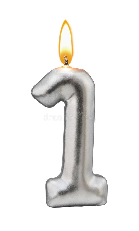Metallic Number One Candle with Flame Stock Photo - Image of party ...