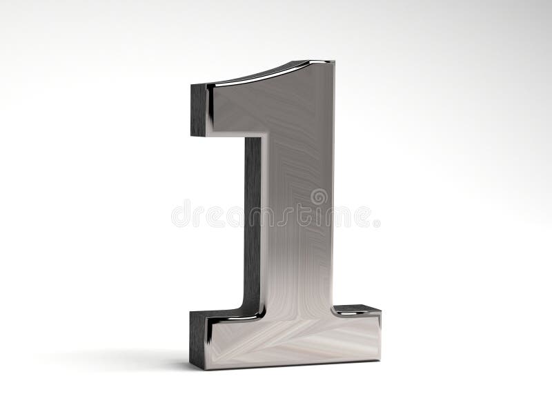 Metallic Number One on a White Background. Steel Figure Carved Stock ...