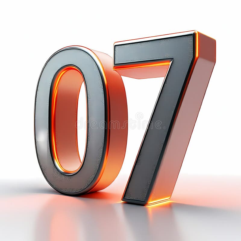 Number 07: Glowing Metallic Render Stock Illustration - Illustration of ...