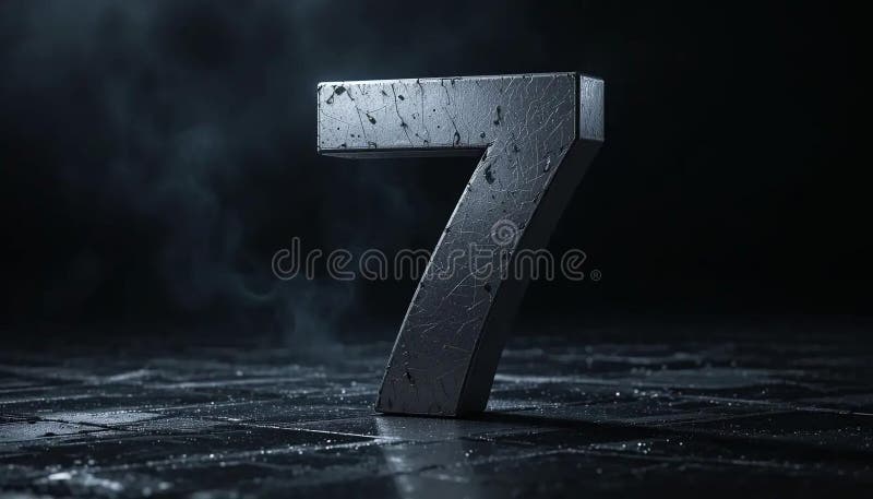 Metallic Number 7 & X28;SEVEN& X29; on Dark Background Stock ...