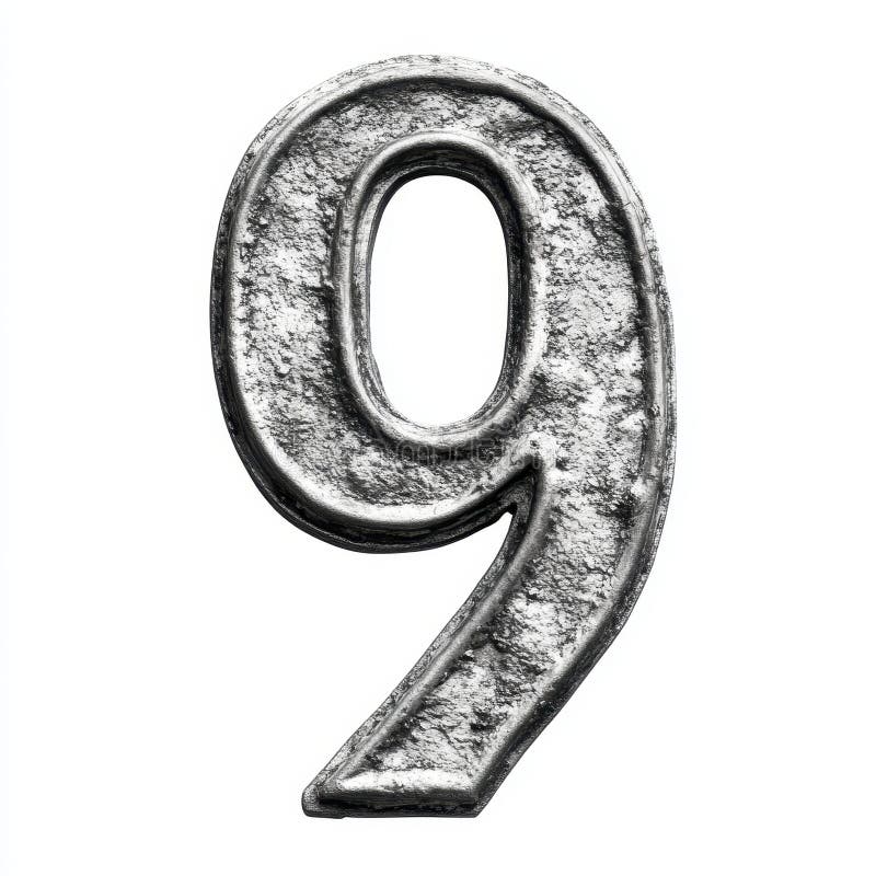 Metallic Number 9 with a Textured Surface, Likely Used for Signage or ...