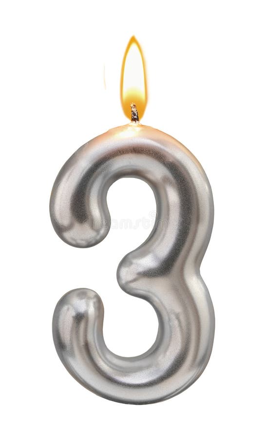 Metallic Number Three Candle with Flame Stock Image - Image of flame ...