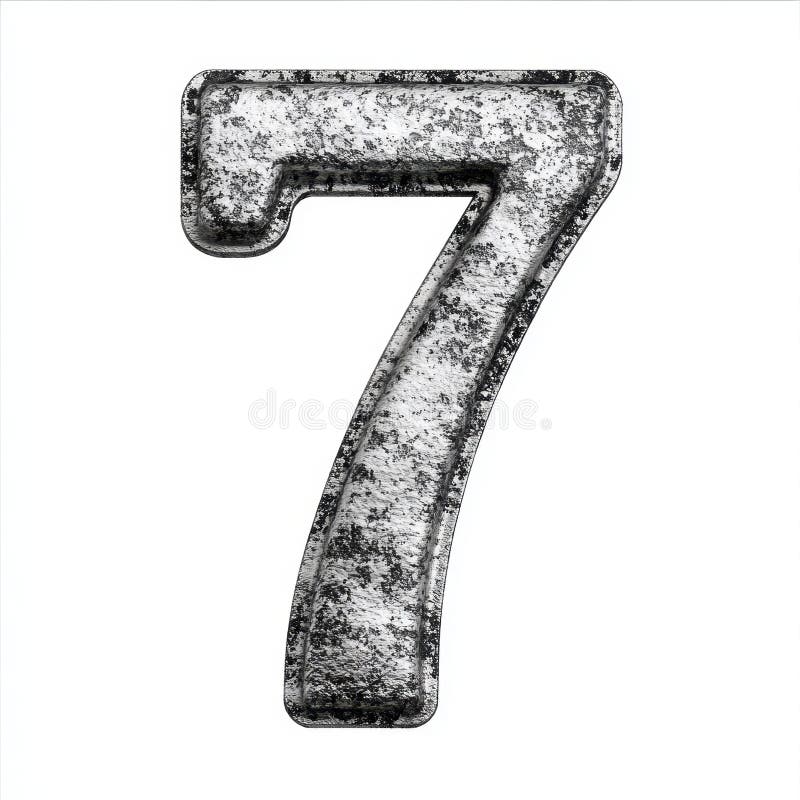 A Metallic Number 7 with a Worn Texture on a White Background ...