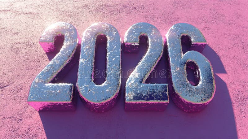 Metallic 2026 Numbers on Pink Background with Textured Surface. Happy ...