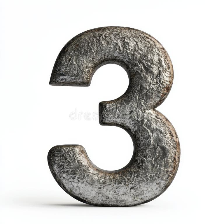 A Metallic Numeral Three with a Textured Surface, Emphasizing Its Three ...