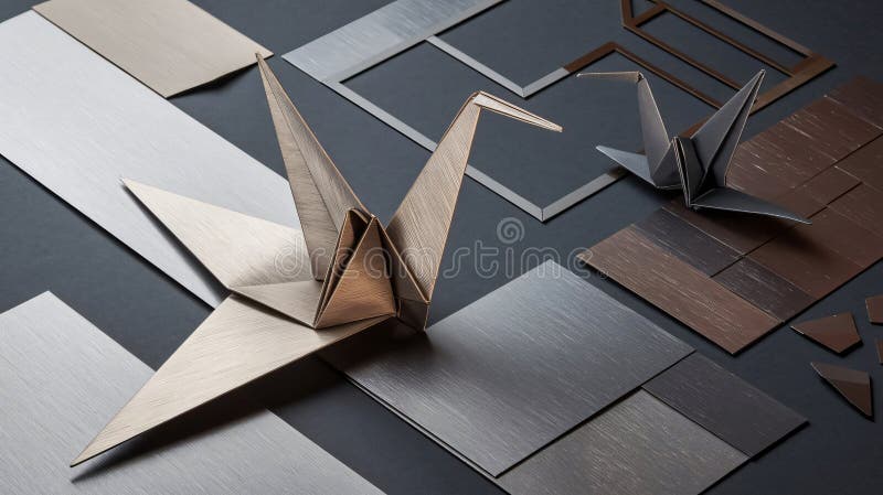 Metallic Origami Cranes on Brushed Metal Texture High Quality Image ...