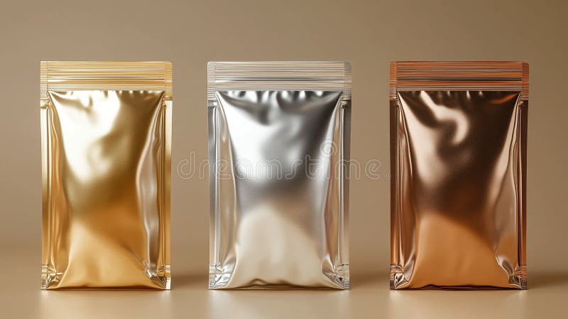 Metallic Packaging in Gold, Silver, and Bronze Stock Illustration ...