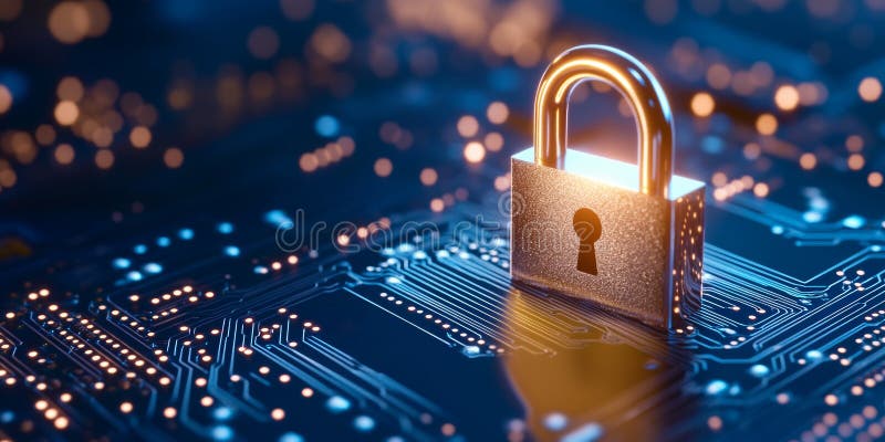 A Metallic Padlock on a Circuit Board Glows Softly, Symbolizing Digital ...
