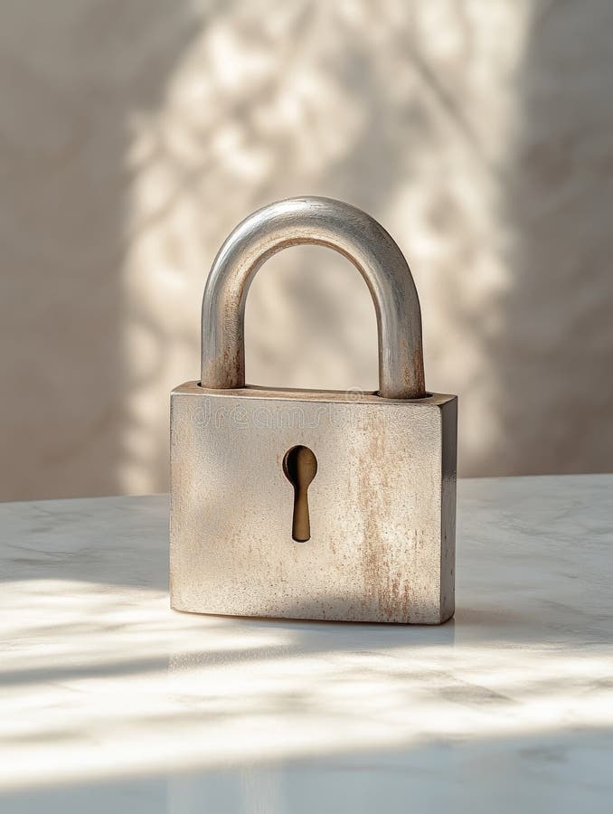Metallic Padlock on Light Surface with Shadows Stock Photo - Image of ...
