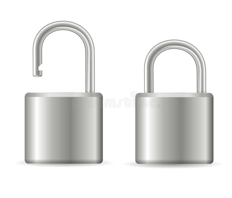 Metallic Padlocks Set. Steel Silver Closed and Open Padlock Isolated ...