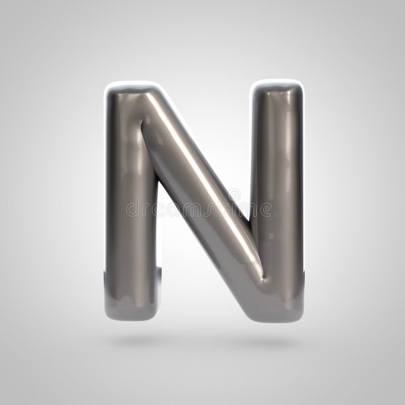 Silver Letter N Uppercase Isolated on White Background Stock ...