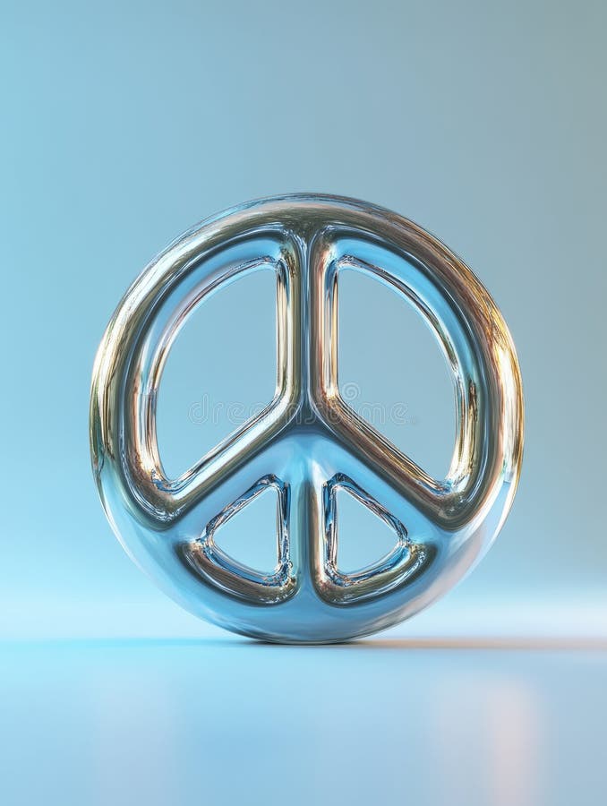 Metallic Peace Sign on a Light Blue Background Stock Illustration ...