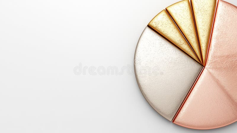 Metallic Pie Chart with Gold and Rose Gold Segments on White Background ...