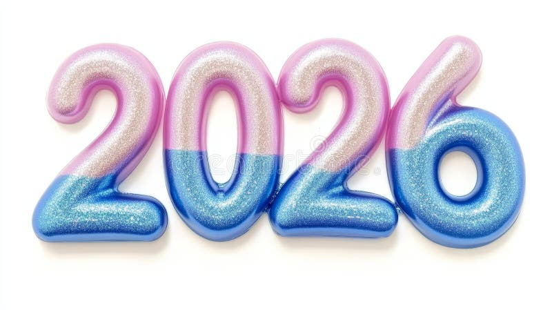 Metallic Pink and Blue Number 2026 with Iridescent Glitter Texture ...