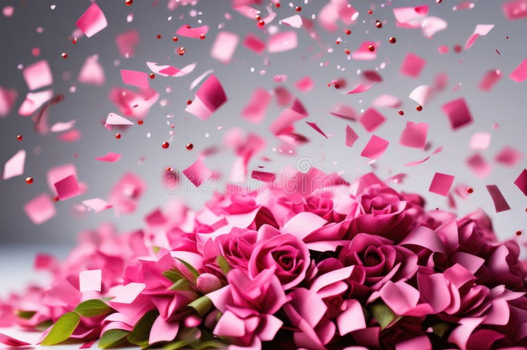 Metallic Pink Confetti Spread on a Neutral Background Stock Image ...