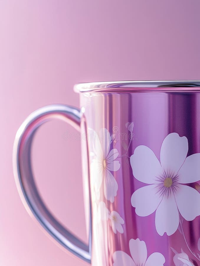Metallic Pink Mug with Floral Design on a Pink Background. Stock Image ...
